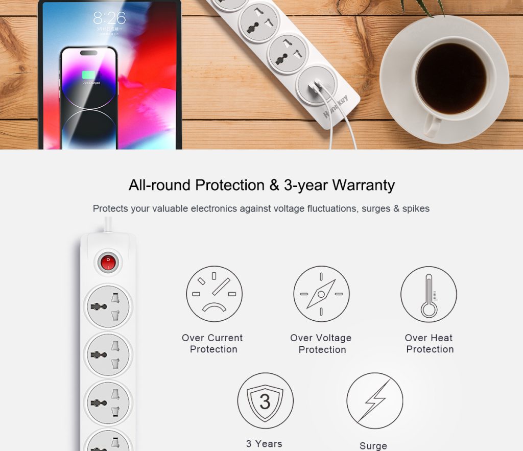 Huntkey SZN507 4 Port Copper Bar Universal Power Strip | Smart Technologies (BD) Ltd.