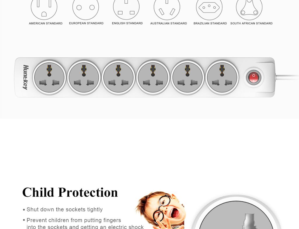 Huntkey SZN601 6 Port Copper Bar Universal Power Strip - Smart Technologies (BD) Ltd.